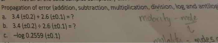 Solved Propagation of error (addition, subtraction, | Chegg.com