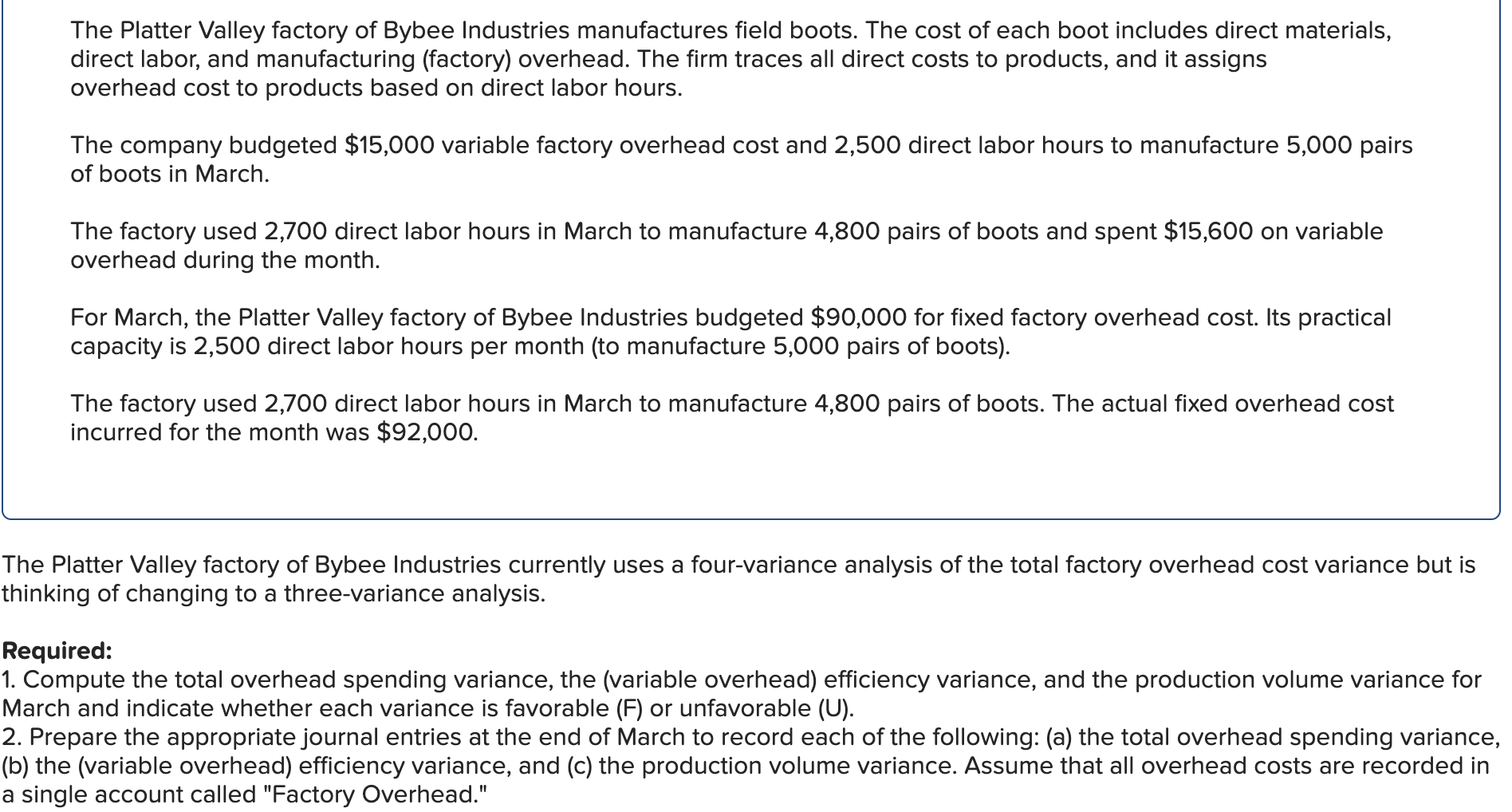 Solved The Platter Valley factory of Bybee Industries | Chegg.com