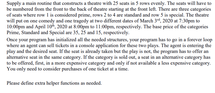 A simple program to manage ticket sales for a | Chegg.com