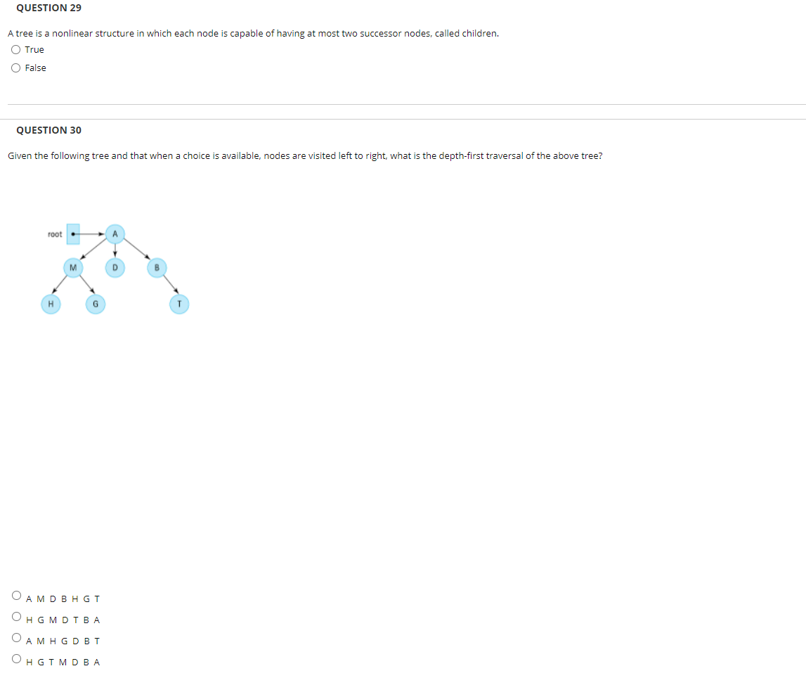 Solved Question 29 A Tree Is A Nonlinear Structure In Which