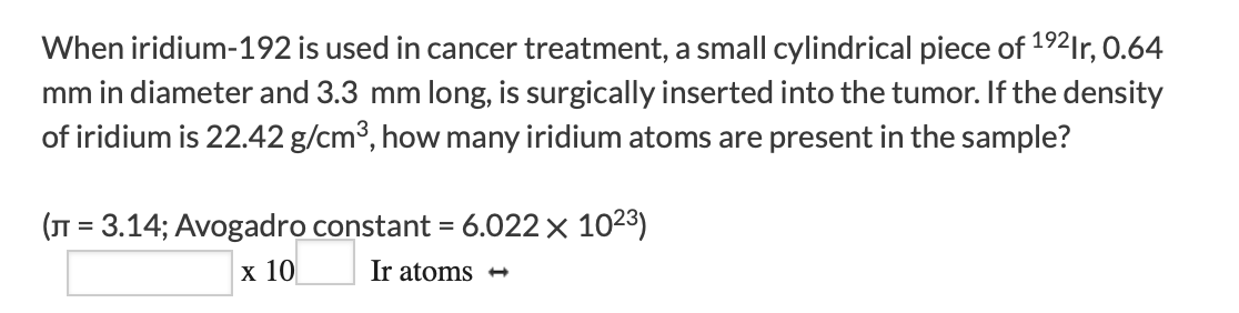 Solved When iridium-192 is used in cancer treatment, a small | Chegg.com