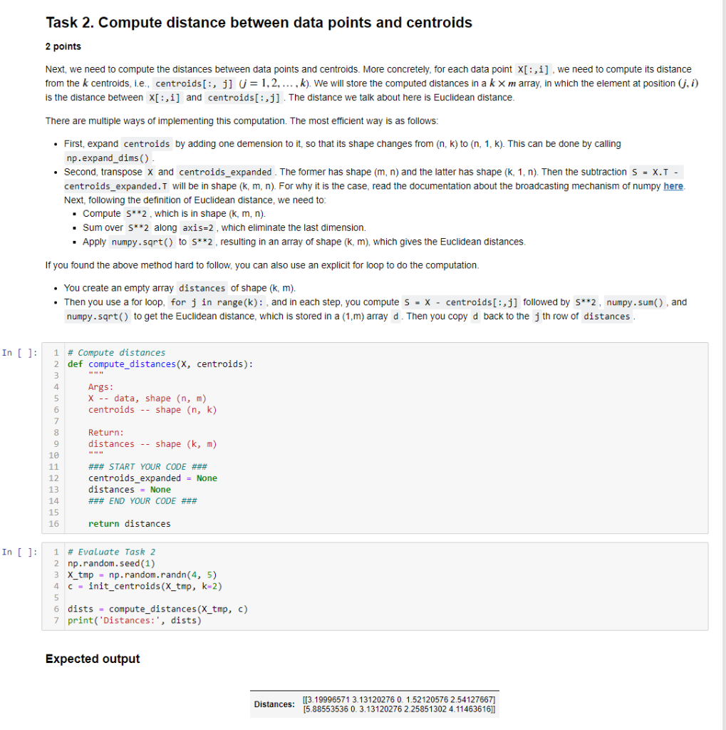 Task 2. Compute distance between data points and | Chegg.com