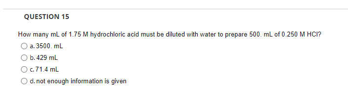Solved How many mL of 1.75M hydrochloric acid must be | Chegg.com