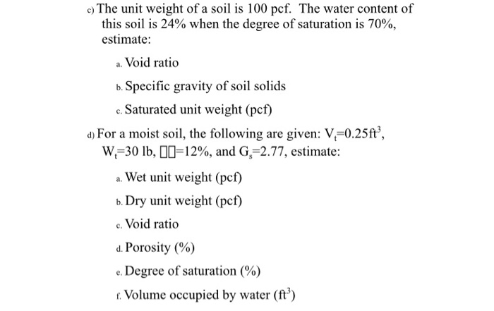 Solved cThe unit weight of a soil is 100 pcf. The water | Chegg.com Solved cThe unit weight of a soil is 100 pcf. The water | Chegg.com
