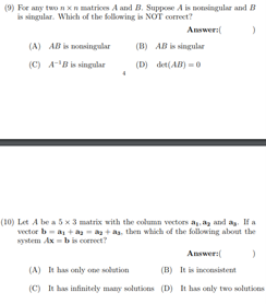 Solved (9) For any two nxn matrices A and B. Suppose A is | Chegg.com
