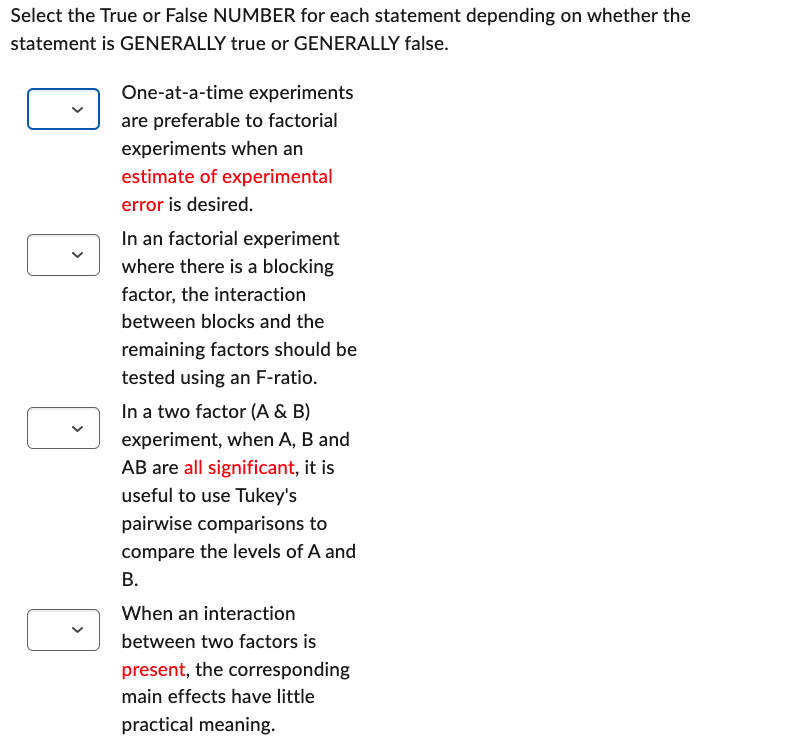 Solved Select the True or False NUMBER for each statement | Chegg.com