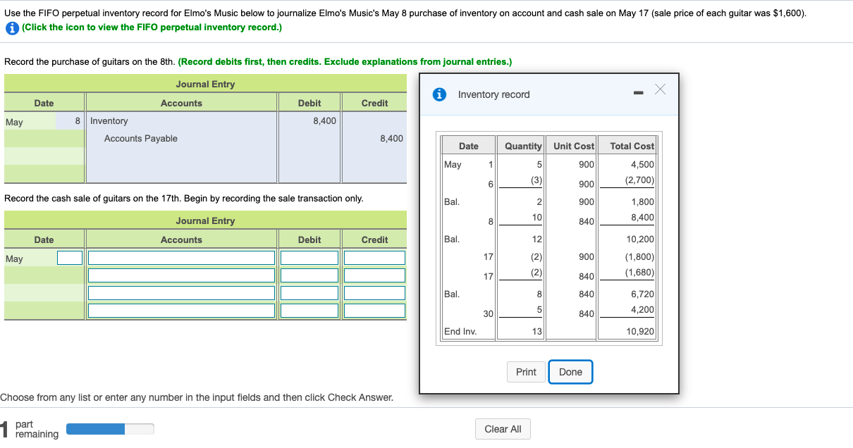 Solved Use the FIFO perpetual inventory record for Elmo's | Chegg.com