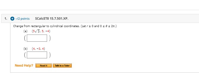 Solved 1. -/2 points SCalcET8 15.7.501.XP. Change from | Chegg.com