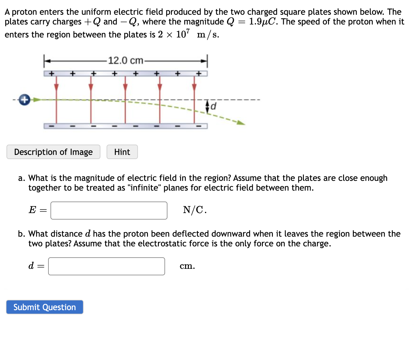 Solved A proton enters the uniform electric field produced | Chegg.com