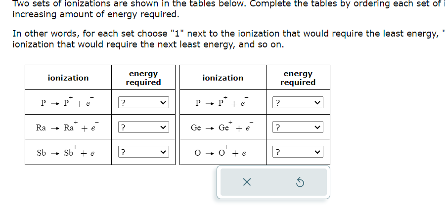 Solved Two sets of ionizations are shown in the tables | Chegg.com