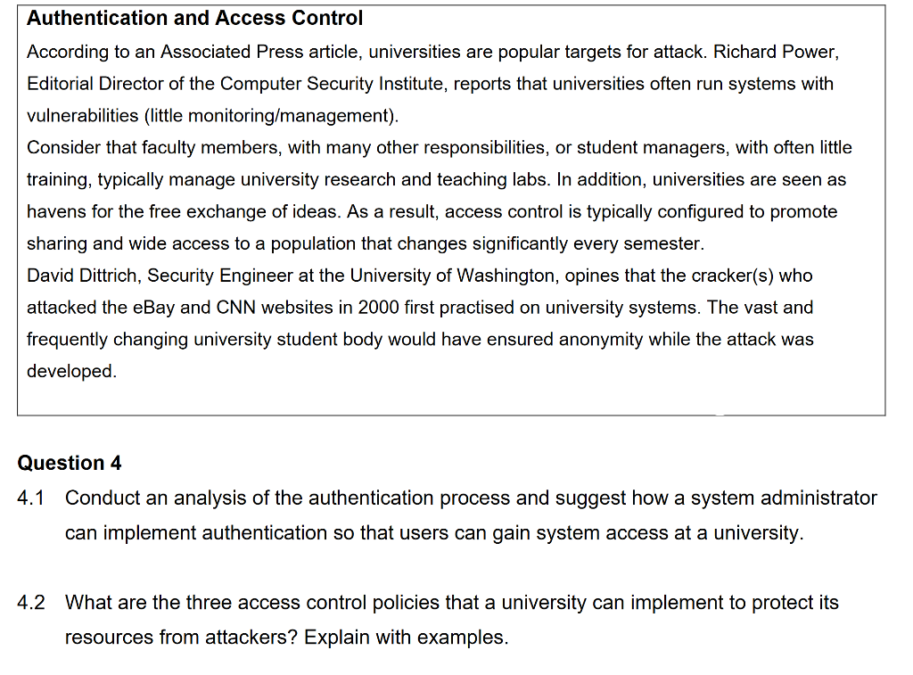 Solved Authentication and Access Control According to an | Chegg.com