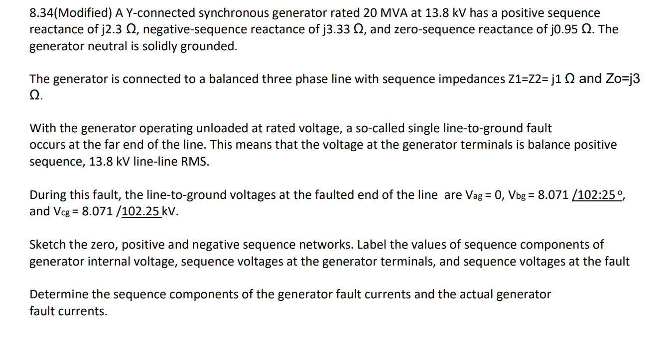 8.34(Modified) A Y-connected synchronous generator | Chegg.com