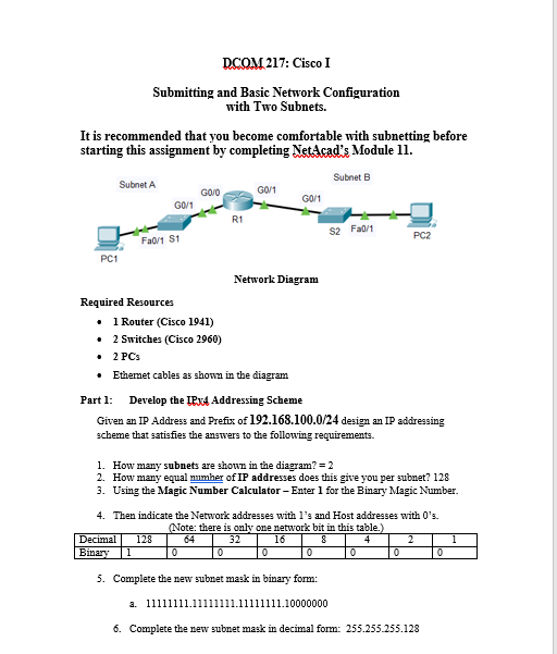 Solved DCOM 217: Cisco I Submitting and Basic Network | Chegg.com