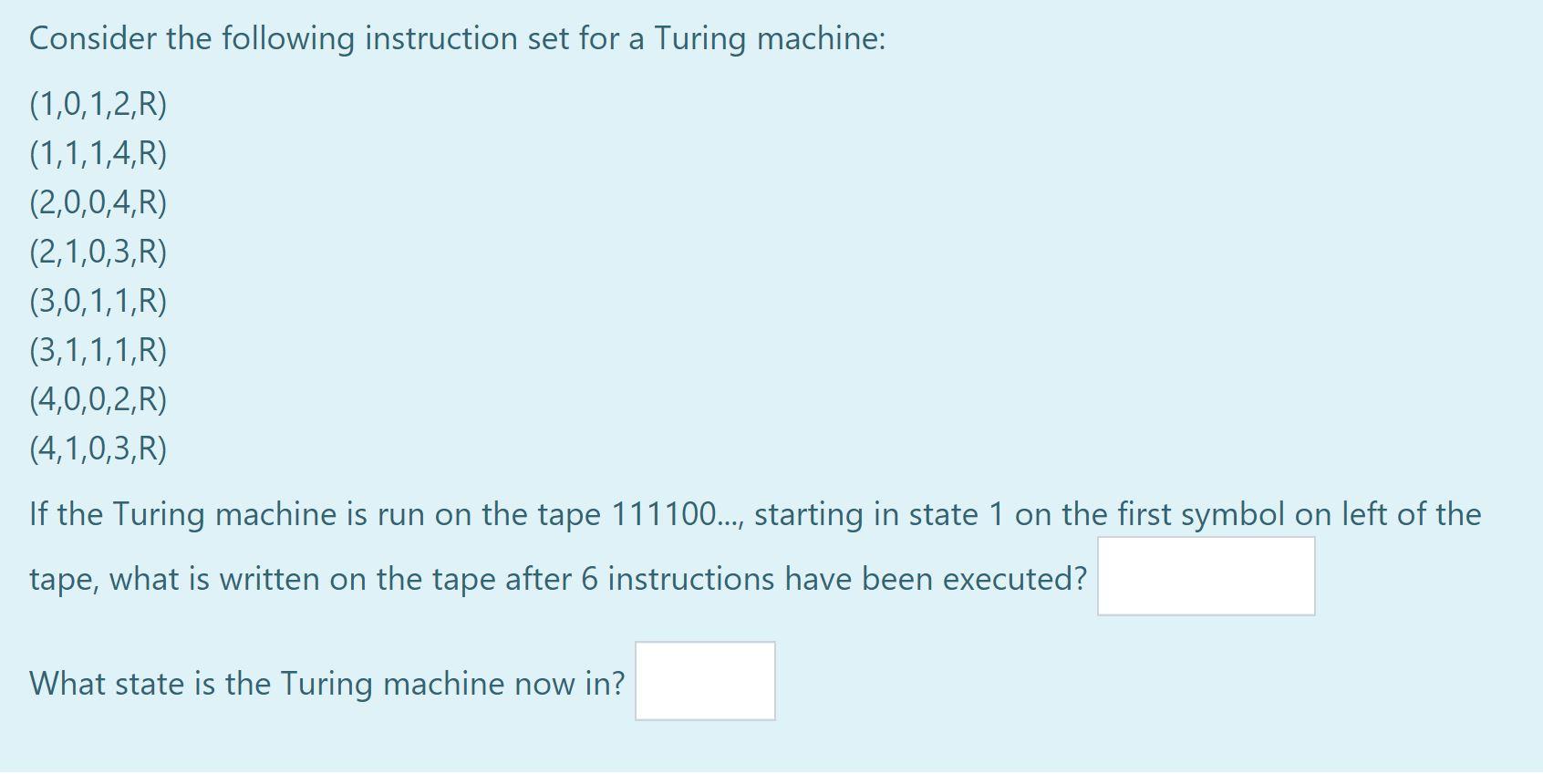 Solved Consider the following instruction set for a Turing | Chegg.com