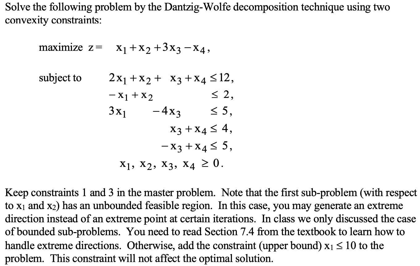 Solve the following problem by the Dantzig-Wolfe | Chegg.com
