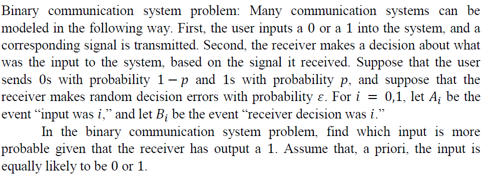 Solved Binary Communication System Problem Many