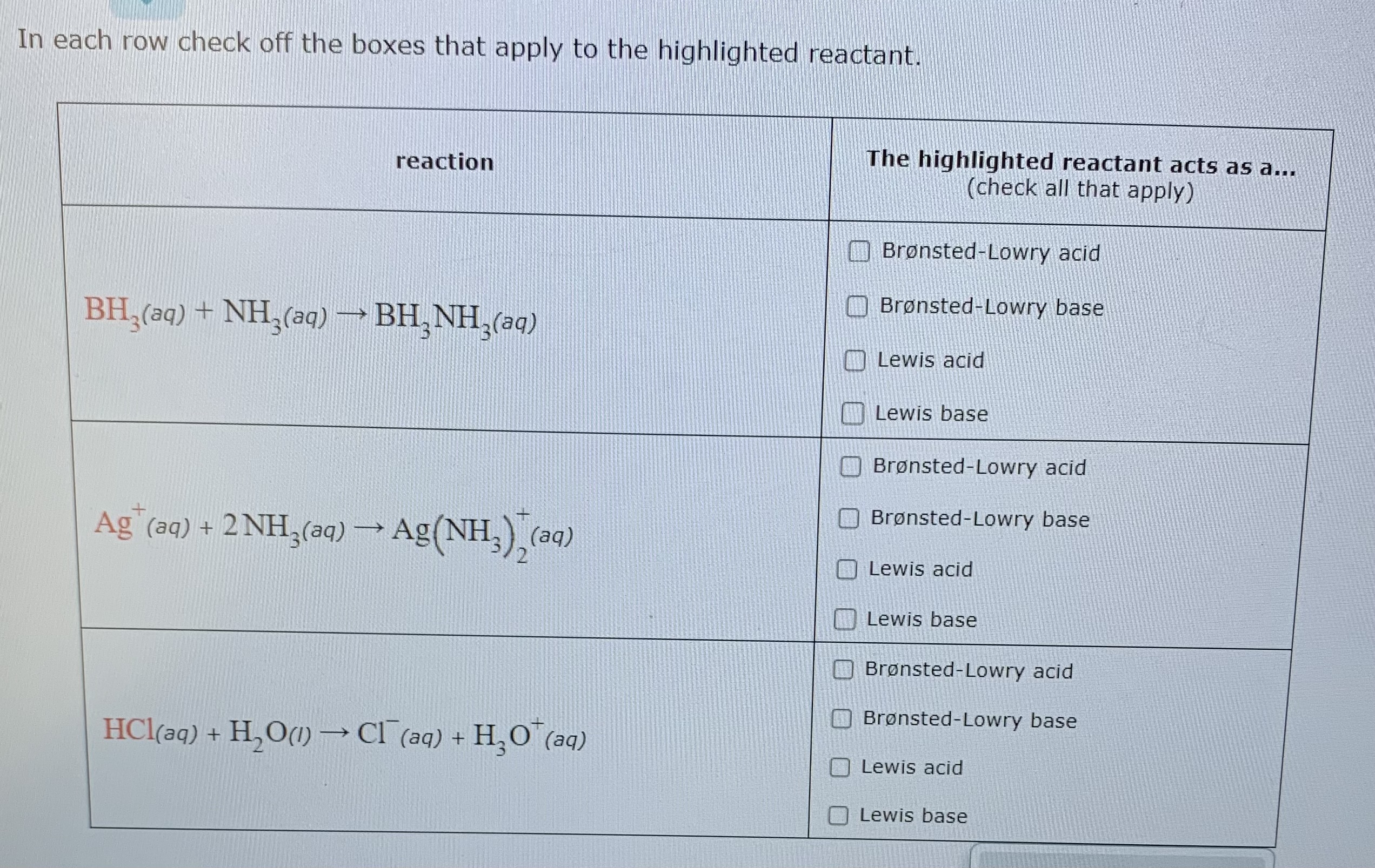 Solved In each row check off the boxes that apply to the | Chegg.com