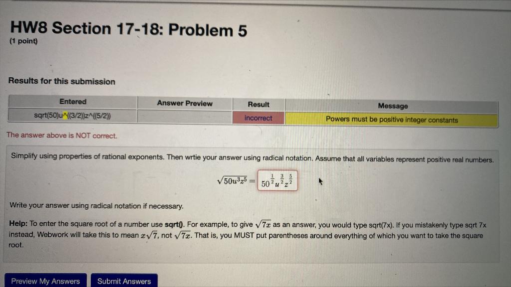 Solved HW8 Section 17-18: Problem 5 (1 point) Results for | Chegg.com