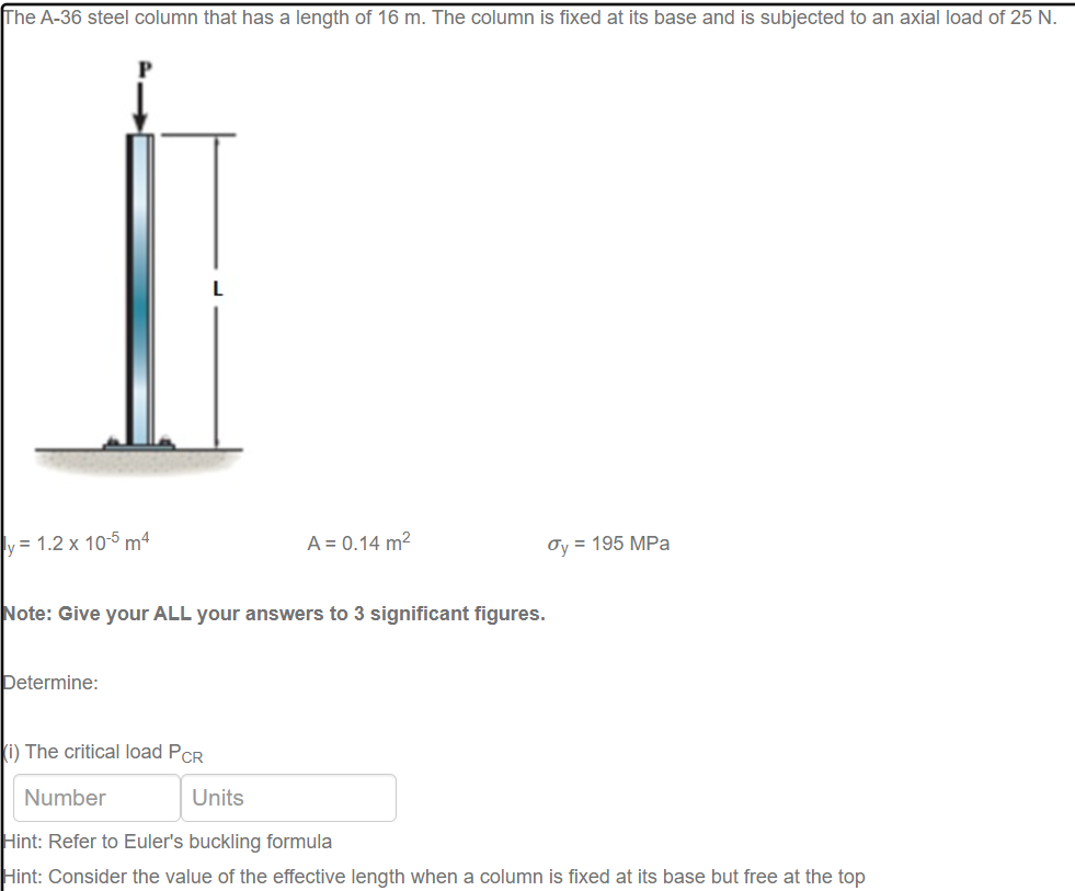 Solved The A-36 ﻿steel column that has a length of 16 m . | Chegg.com