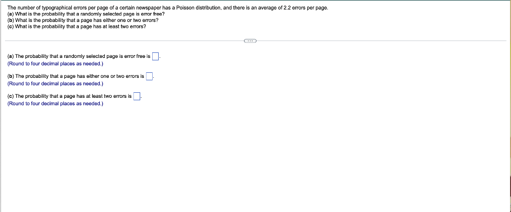 Solved The Number Of Typographical Errors Per Page Of A 