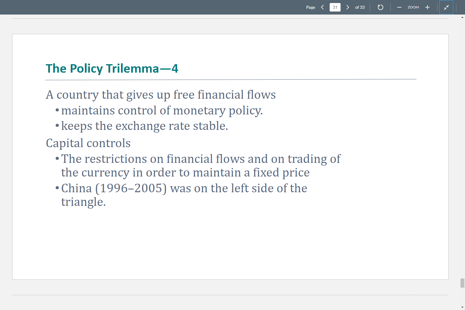Solved Page 30 of 33 ZOOM + The Policy Trilemma-3 Foreign | Chegg.com