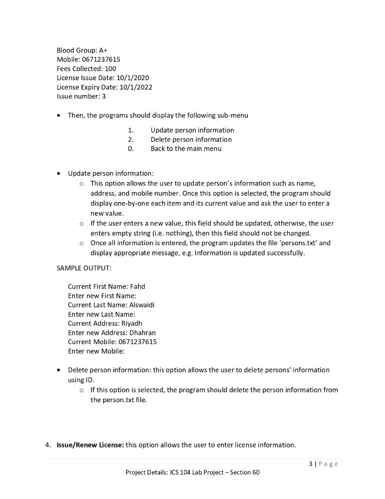 Solved Driving License Management System ICS 104 Lab Project | Chegg.com