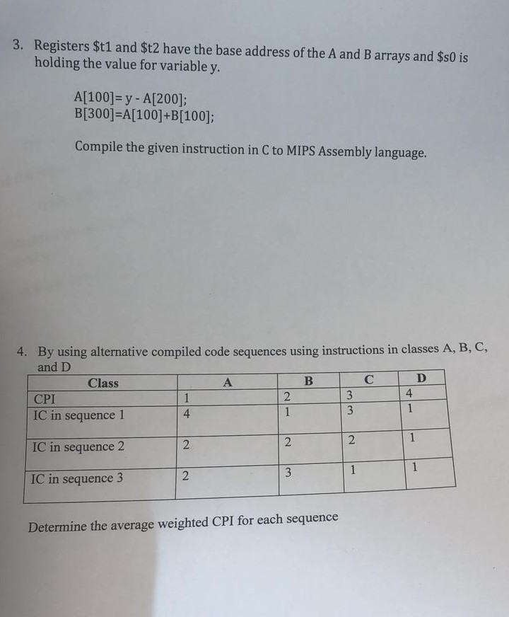 Solved 3. Registers $t1 and $t2 have the base address of the | Chegg.com