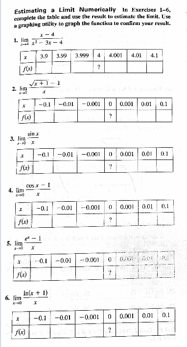 Solved Estimating a Limit Numerically In Exercises 1-6, | Chegg.com