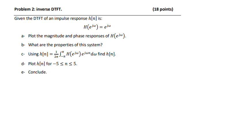 Solved Problem 2: inverse DTFT. (18 points) Given the DTFT | Chegg.com