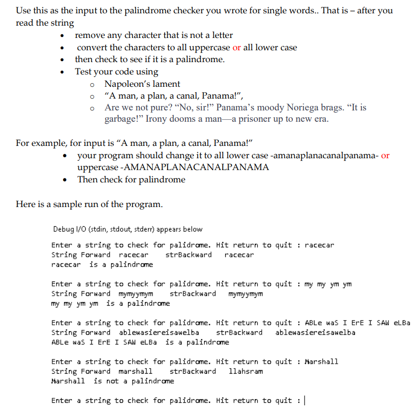 Solved Whole sentence palindromes (Turn in for grading) | Chegg.com