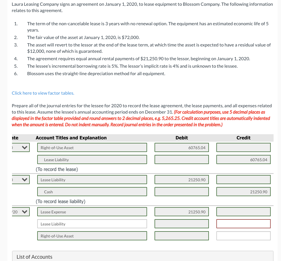 Solved Laura Leasing Company signs an agreement on January | Chegg.com