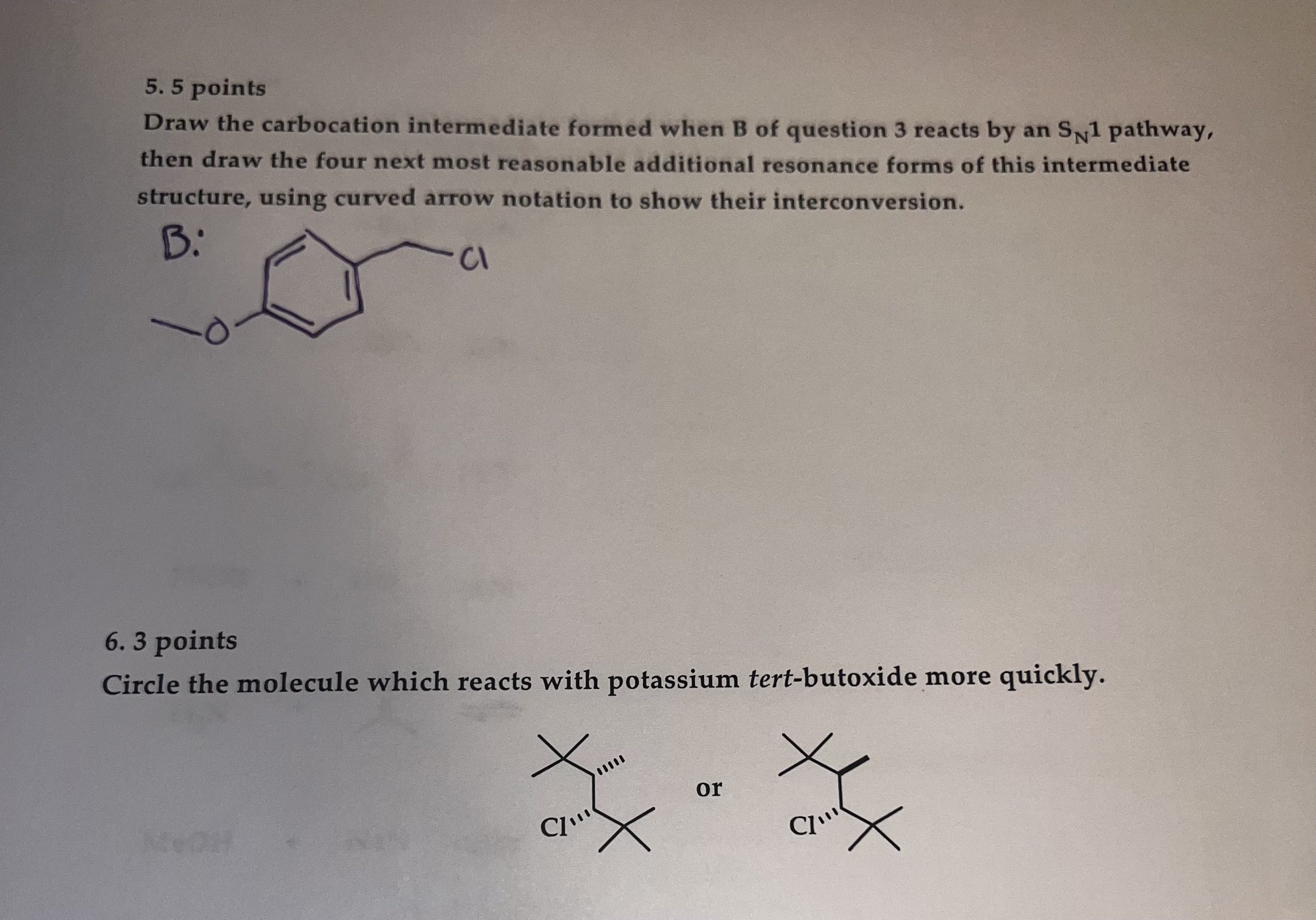 Solved 5. 5 points Draw the carbocation intermediate formed | Chegg.com