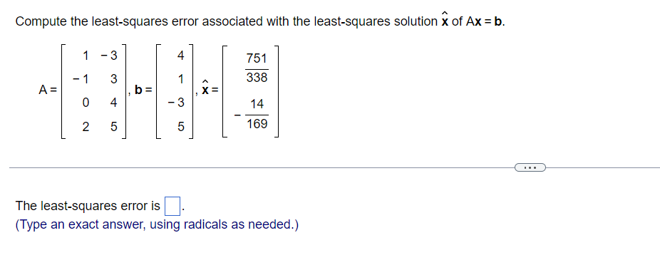 Solved Compute the least-squares error associated with the | Chegg.com