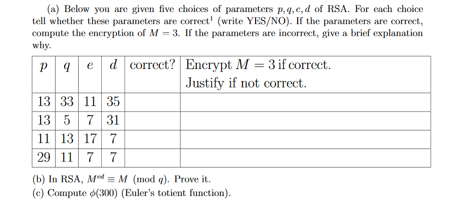 Solved (a) Below you are given five choices of parameters p, | Chegg.com