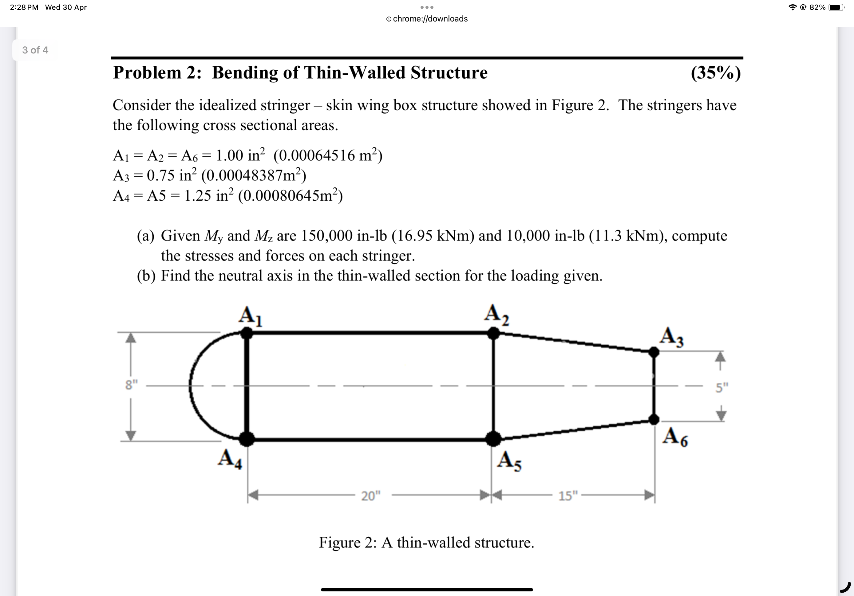 Solved Problem 2: Bending of Thin-Walled Structure (35%) | Chegg.com