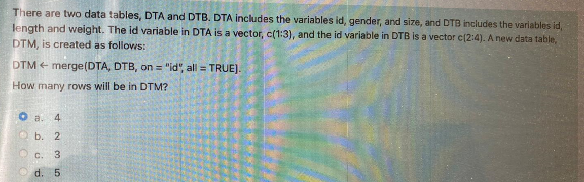 Solved There are two data tables, DTA and DTB. DTA includes | Chegg.com
