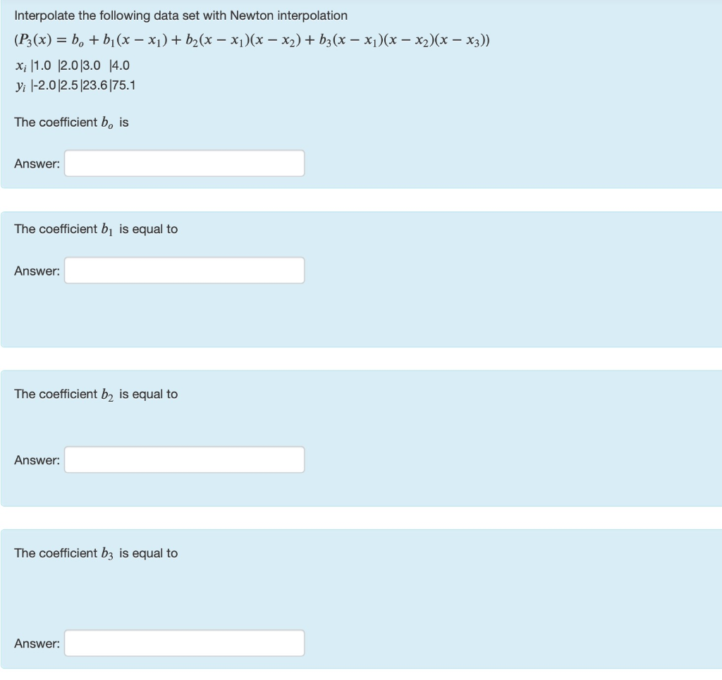 Solved Interpolate the following data set with Newton | Chegg.com