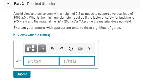 Solved Part A - Maximum load A column is made from a | Chegg.com