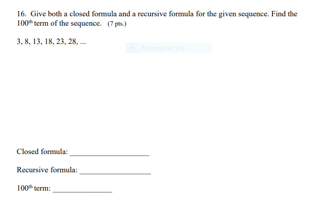 Solved 16. Give both a closed formula and a recursive | Chegg.com