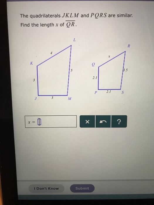Solved The quadrilaterals JKLM and PQRS are similar. Find | Chegg.com