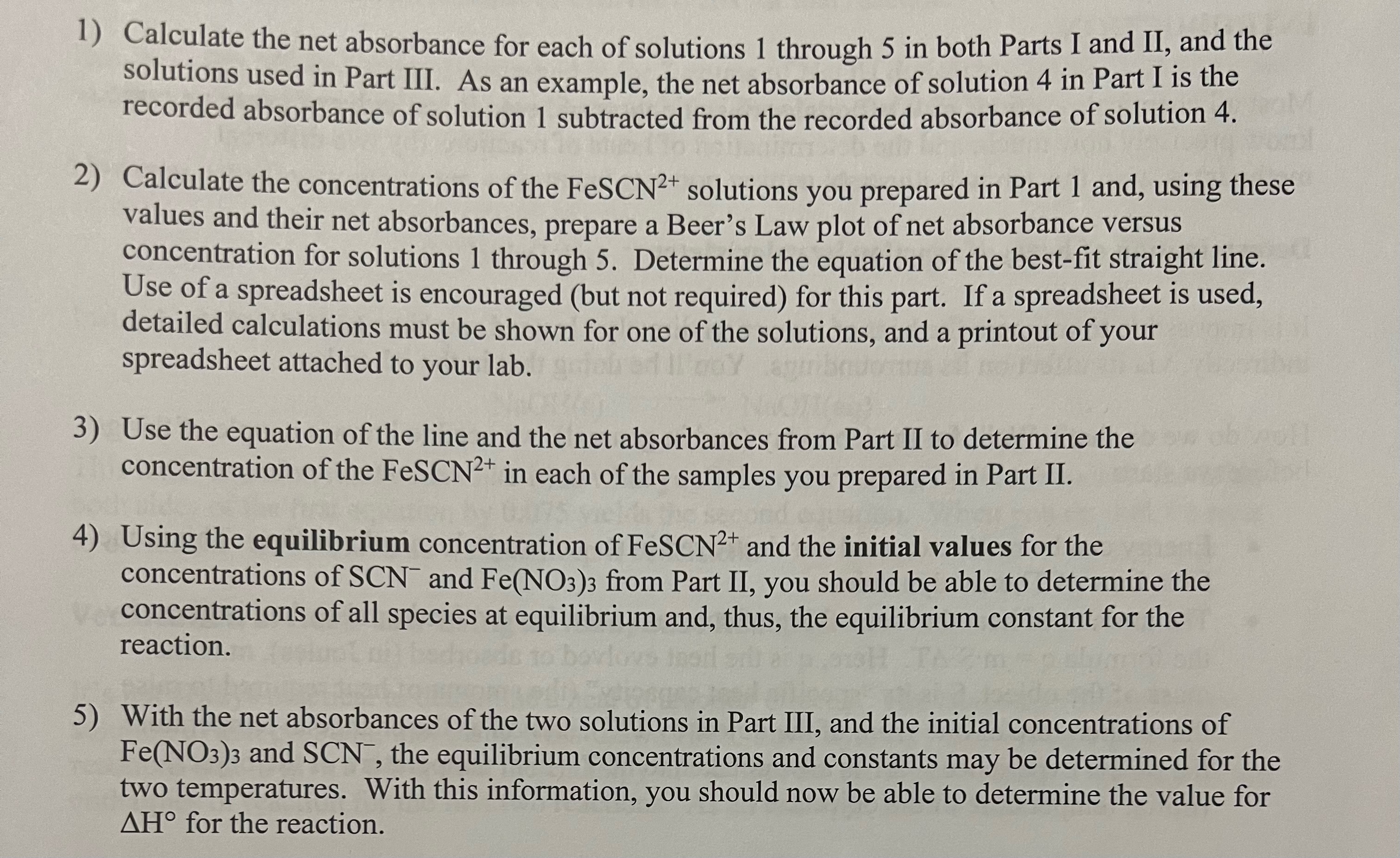 Solved 1) Calculate the net absorbance for each of solutions | Chegg.com