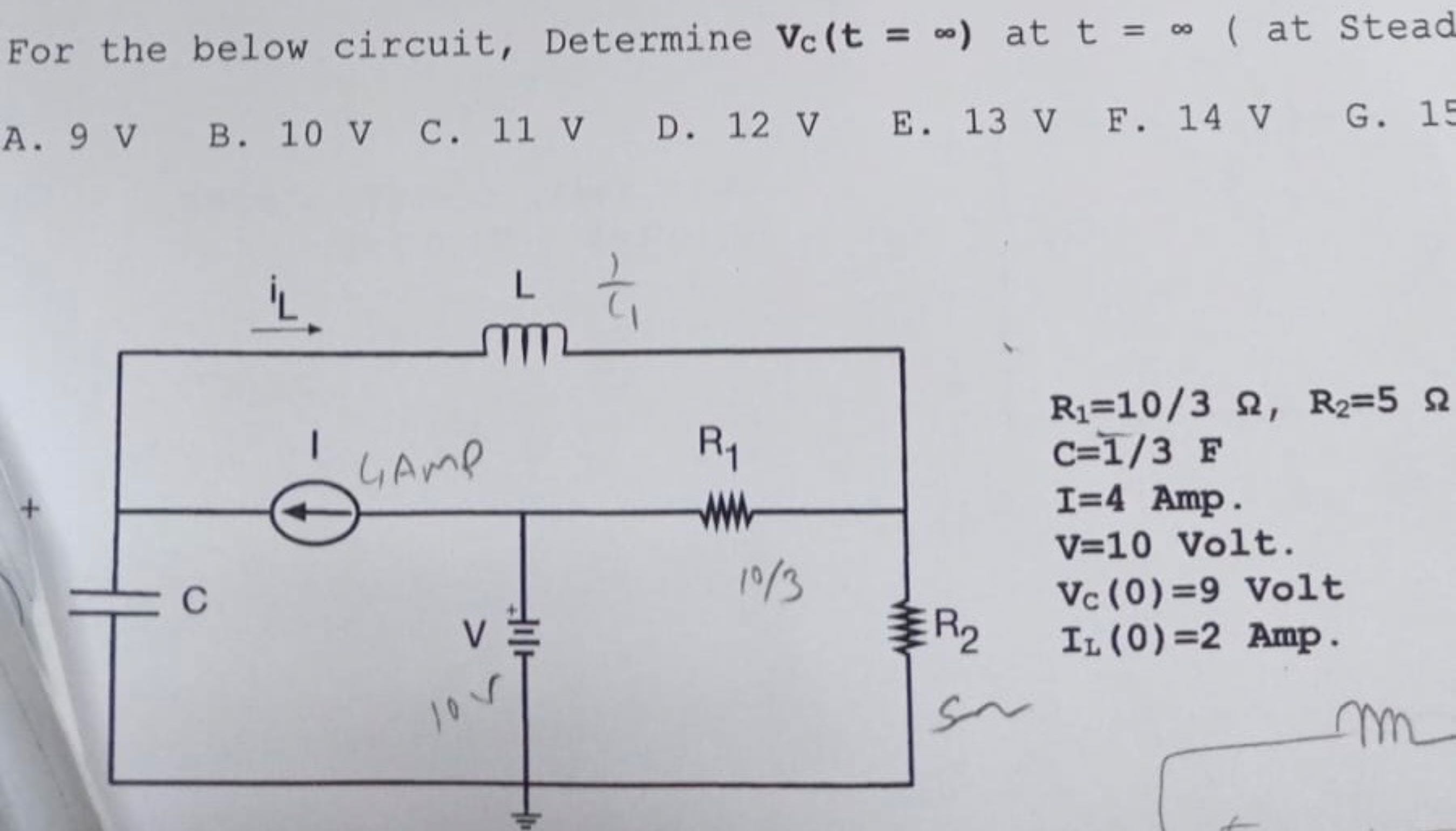Solved For the below circuit, Determine vc(t=∞) ﻿at t=∞ ( | Chegg.com