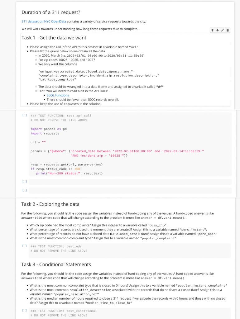 Duration of a 311 request? 311 dataset on NYC | Chegg.com