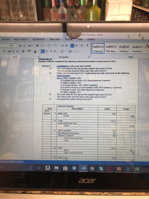 Solved I need help I don’t know how to find cash short and | Chegg.com