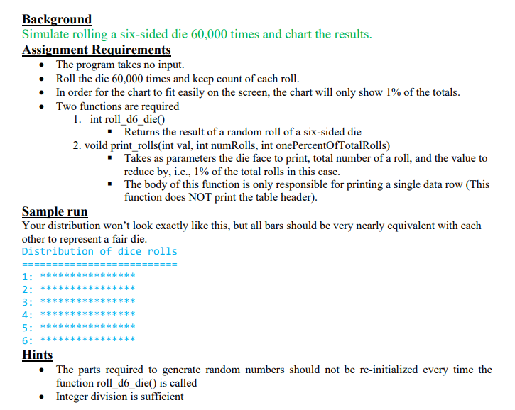 Solved Background Simulate rolling a six-sided die 60,000 | Chegg.com
