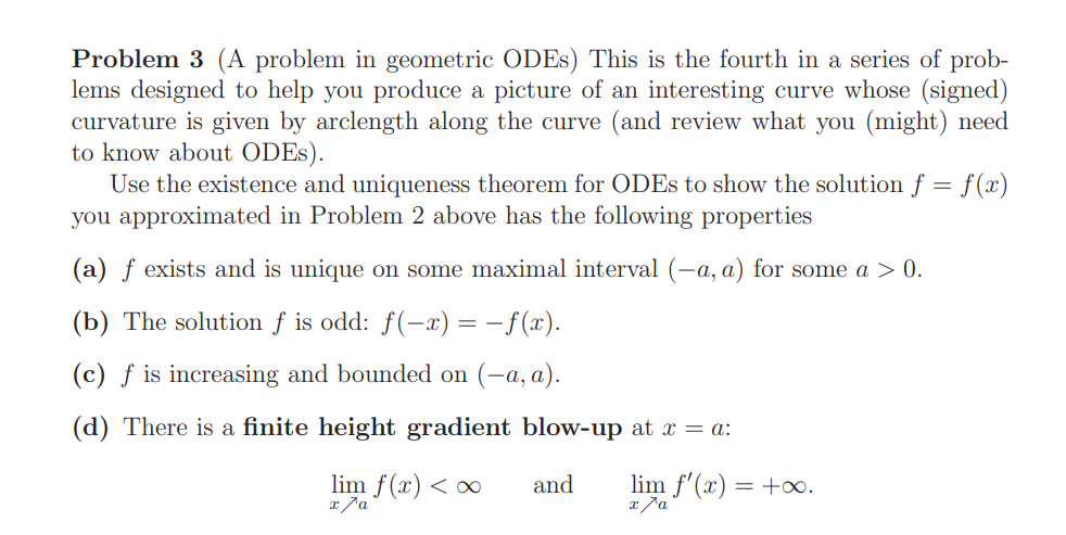 Solved Problem 2 (A problem in geometric ODEs) This is the | Chegg.com