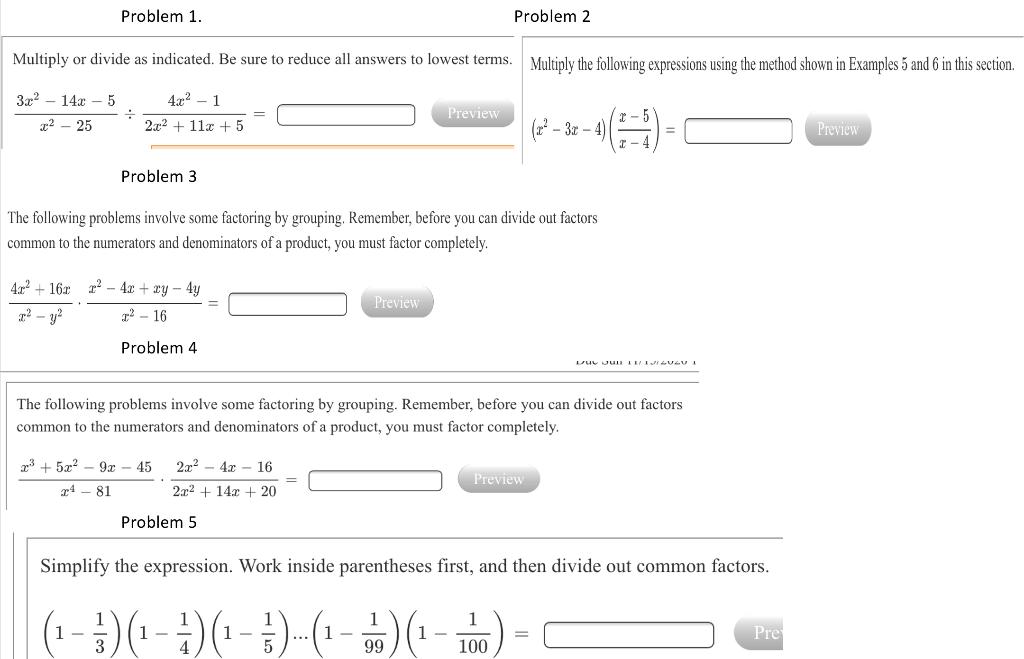 Solved Problem 1. Problem 2 Multiply or divide as indicated. | Chegg.com