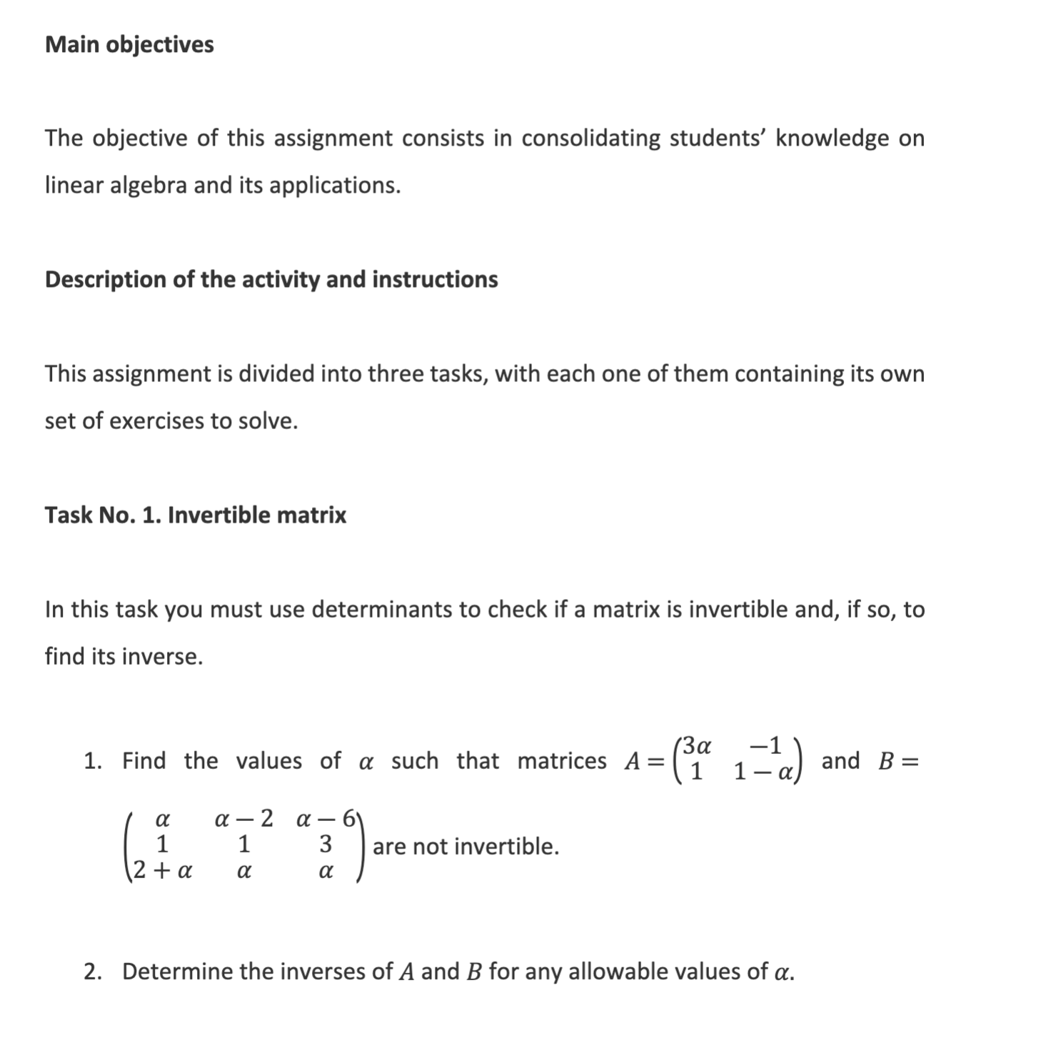 Solved Task No. 1. ﻿Invertible matrixIn this task you must | Chegg.com