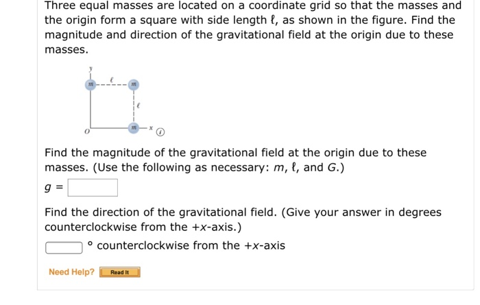 Solved Three equal masses are located on a coordinate grid | Chegg.com