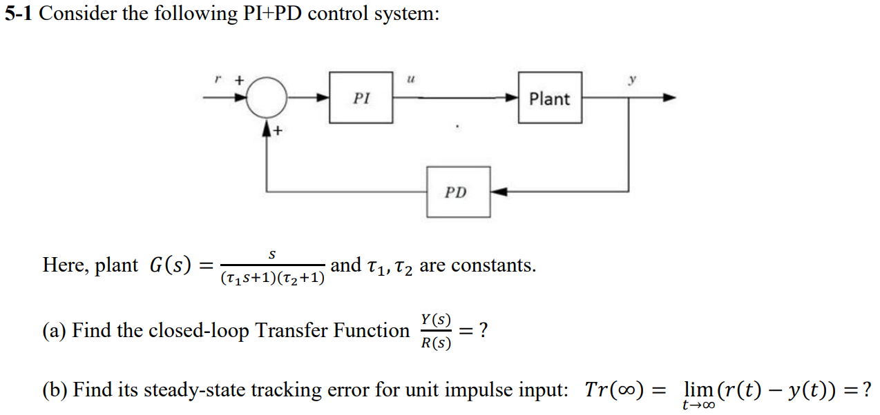Solved 5-1 Consider the following PI+PD control system: U PI | Chegg.com